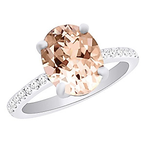 AFFY 2.27 cttw Simulated Pink Morganite & White Natural Diamond Engagement Wedding Ring in 14k White Gold Ring Size -12.5