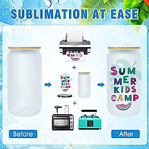 Realkant Sublimation Glass Blanks, 16 OZ Sublimation Glass Mason Jar with Bamboo Lids and Straws for Tumbler Press, Glass Cups Mugs Tumblers Beer Can for Iced Coffee Juice Soda Drinks (6 Set/Frosted)