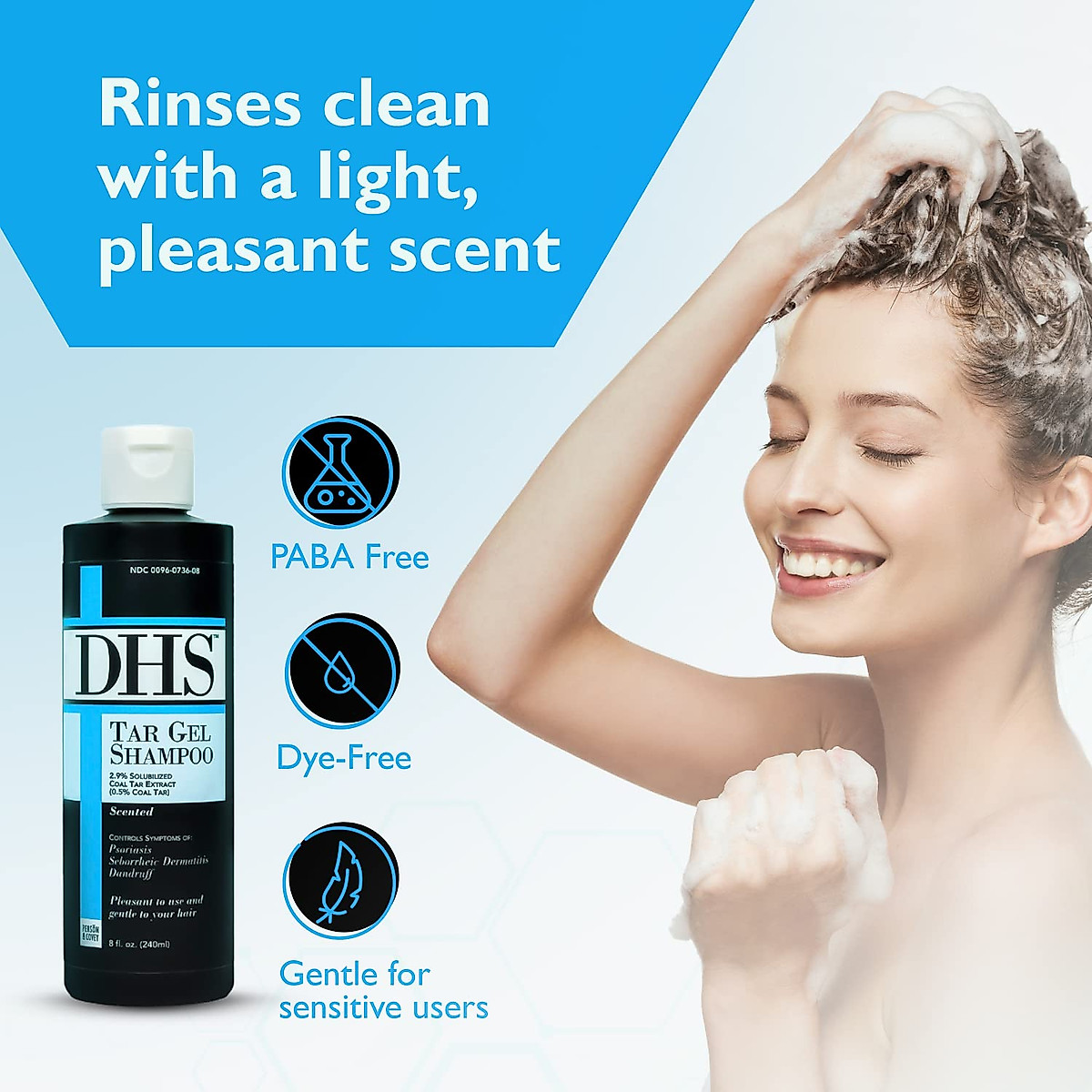 DHS Person & Covey T Gel Shampoo - Anti Dandruff Shampoo, Mildly Scented Psoriasis Shampoo - 8 Fl. Oz. - Refined Coal Tar Gel Formula, Scalp Psoriasis Shampoo, Deep Cleansing Rich Lather