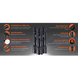 1TAC LED Ultra Bright High Powered 1200 Lumen Tactical Flashlight CREE LED | Waterproof Magnetic Base Lanyard Utility Clip Five Modes of Light | Aircraft Grade Aluminum