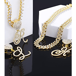 KOHOTA Gold Cuban Link Chain for Women Cursive Initial Pendant Necklace Layered Heart Shaped Zirconia Iced Out Chain Bling Necklace 24K Gold Plated Luxury Hip Hop Jewelry
