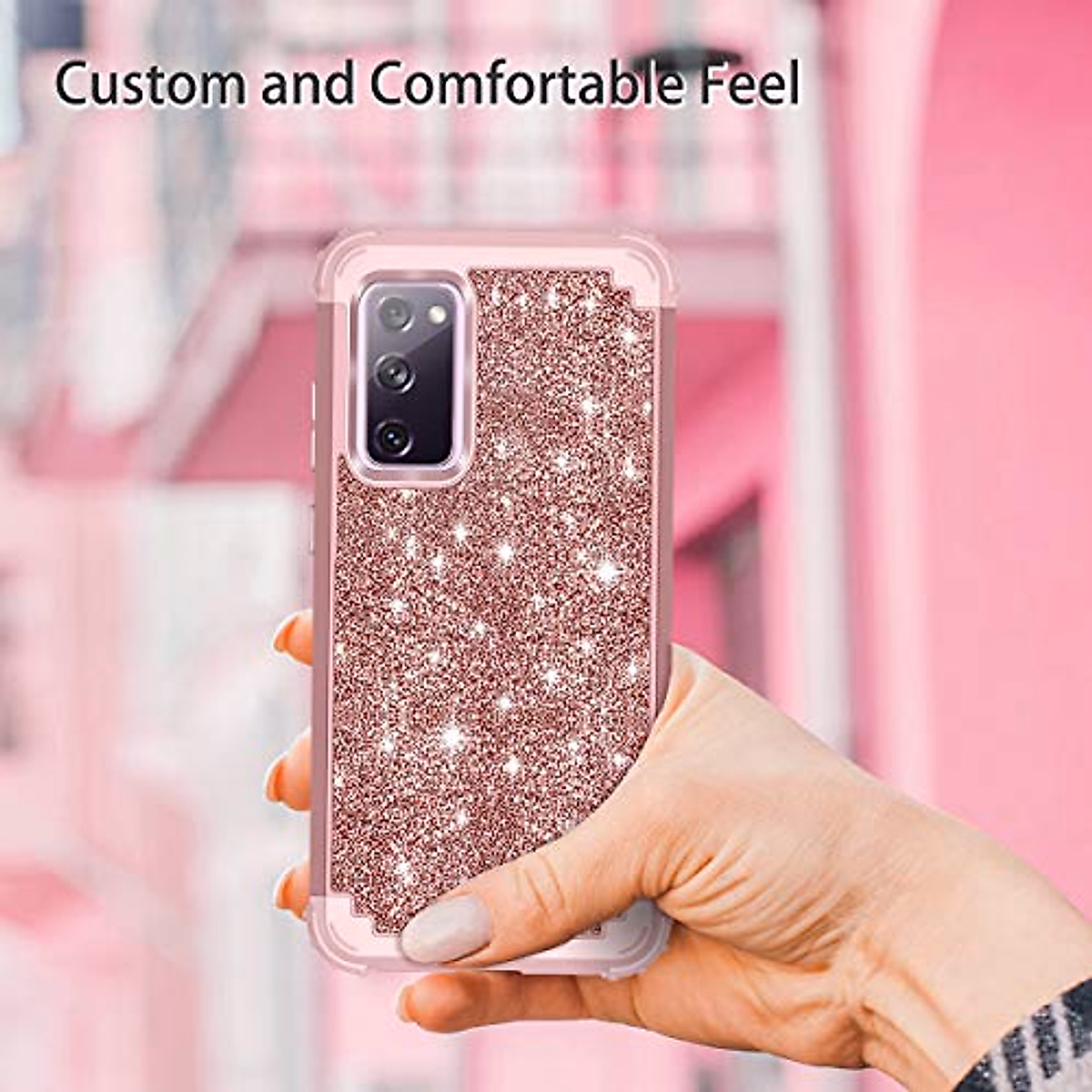 LONTECT Compatible with Galaxy S20 FE 5G Case Glitter Sparkly Bling Shockproof Heavy Duty Hybrid Sturdy High Impact Protective Cover Case for Samsung Galaxy S20 FE 5G 6.5 inch 2020, Shiny Rose Gold