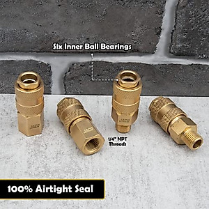 JACO Hi-Flo Quick Connect Air Hose Fittings - 1/4" NPT | High Flow Plug & Coupler Kit, Type V (Set of 12)