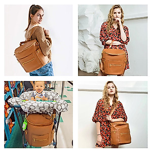 Diaper bag, Leather Diaper Bag Backpack by MF Store, Diaper Backpack with Laptop Sleeve,Changing Pad,Wipes Pouch,Stroller Straps and Insulated Pockets, Brown, 13x7x12 Inch