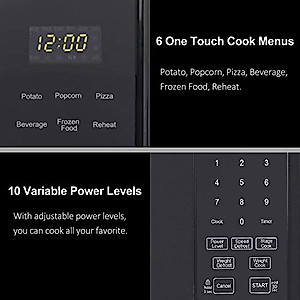 Walsh WSCMS311BK-10 Countertop Microwave Oven, 6 Cooking Programs LED Lighting Push Button, 1.1 Cu.Ft/1000W, Black