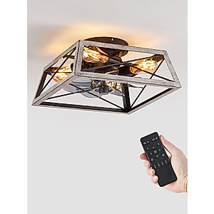 LEDIARY Ceiling Fans With Lights Remote Control, 22 Inch Farmhouse Caged Flush Mount Ceiling Fan Low Profile, Small Industrial Rustic Quiet Ceiling Fan With Remote For Bedroom, Kitchen, Indoor Home