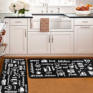 Black Kitchen Rugs Set of 2 - Kitchen Floor Mats Non-Slip Backing - Kitchen Mat Washable Doormat Runner Rug Set for Home Accessories and Decor 17x47.2 and 17x30 inches.