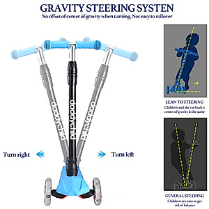 Kids Kick Scooter, 3 Wheeled Scooter for Kids, Child/Toddlers Toy, Adjustable Height, Anti-Slip Deck, Flashing Wheel Lights, for Boys/Girls 3-12 Year Old (Blue)