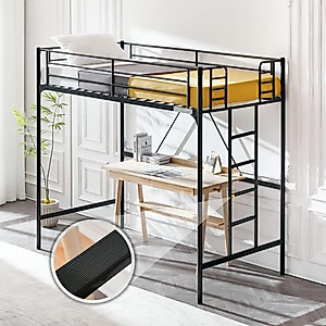 VINGLI Twin Loft Bed with Stairs, Metal Loft Bunk Bed with Safety Guard Rails & Flat Ladder Rung/Rubber Cover for Kids Teens Adults, Black