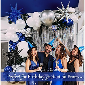 Kozee Navy Blue and black balloon Garland Kit 132PCS dark blue with Sliver white starburst Balloons Arch for baby shower boy 1st birthday party anniversary graduation Prom decorations
