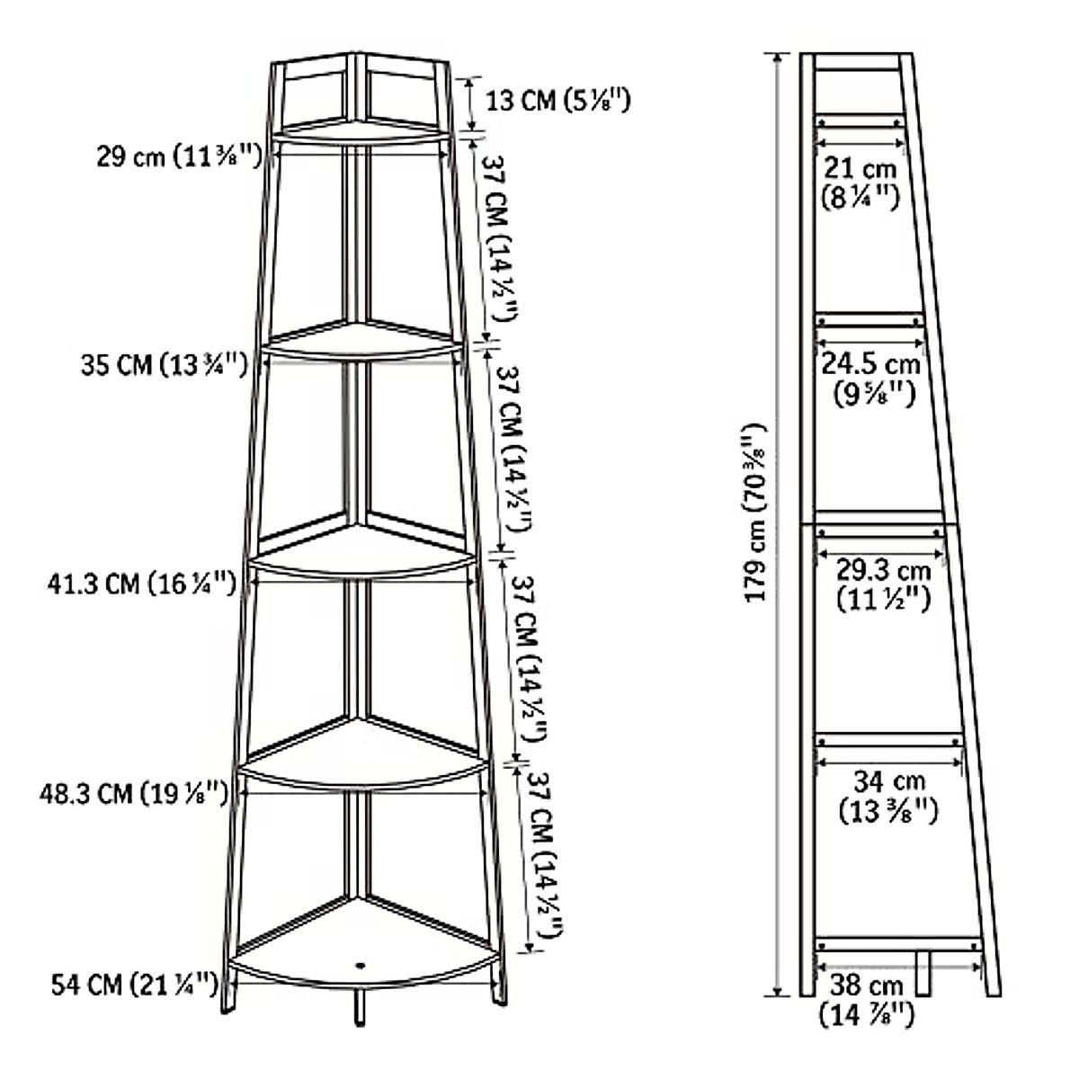 POXAKA Corner Shelf, 5 Tier Bookshelf Open Corner Shelf Stand, 70.8 Inch Tall Bookcase, Modern Bamboo Corner Stand in Living Room, Bathroom, Small Space