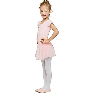 MdnMd Kids Girls Classic Ballet Dance Leotard with Tutu Skirt Dress Costume (Ballet Pink, Age 10-12)