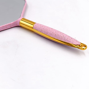 YCHMIR Hand Mirror, Handheld Mirror with Handle，Barber Hairdressing Handheld Mirrorfor for Salon 6 x 13 inch Pink-Square