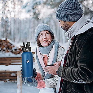 Waipfaru Insulated Water Bottle 40oz, Stainless Steel Water Bottles with Straw Lid, Metal Sports Water Bottle Keep Cold & Hot, Double Wall Vacuum Wide Mouth Sweat-proof for Sports Travel, Navy Blue