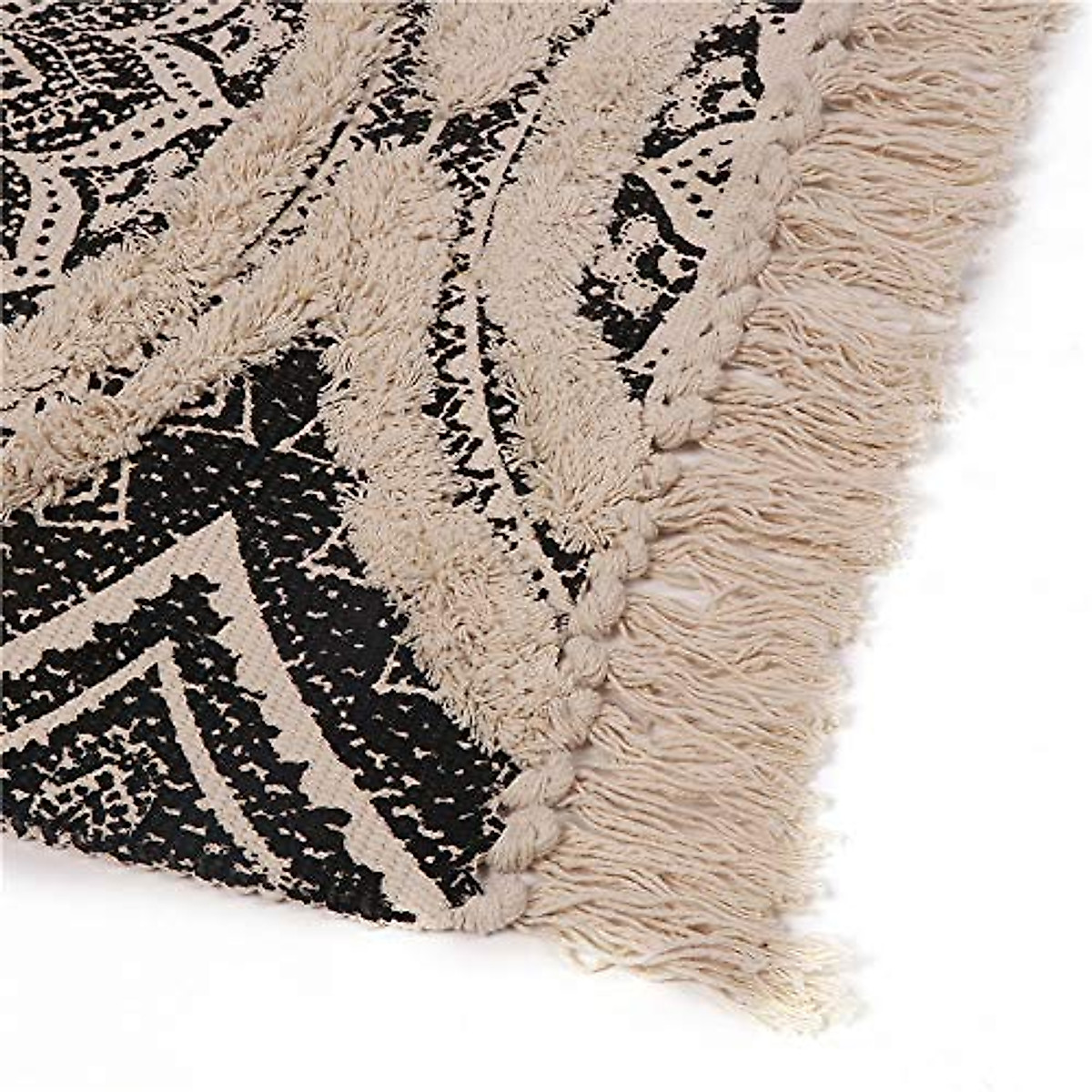 Seavish Tufted Cotton Rug, 2X3 Black Mandala Boho Rug, Hand Woven Bohemian Throw Rugs, Shag Accent Fringe Tassel Rug for Bedroom Bedside Kitchen, Laundry Room Rug