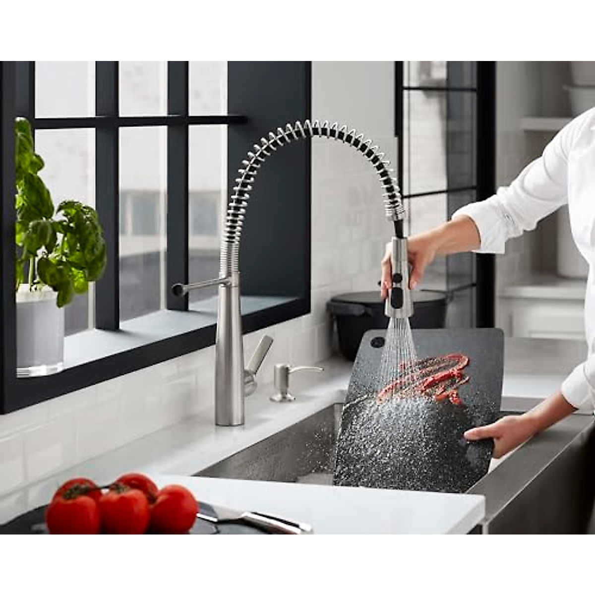 KOHLER K-REC22745-SD-2MB Semi-Professional Kitchen Faucet with Soap Dispenser, Vibrant Brushed Moderne Brass