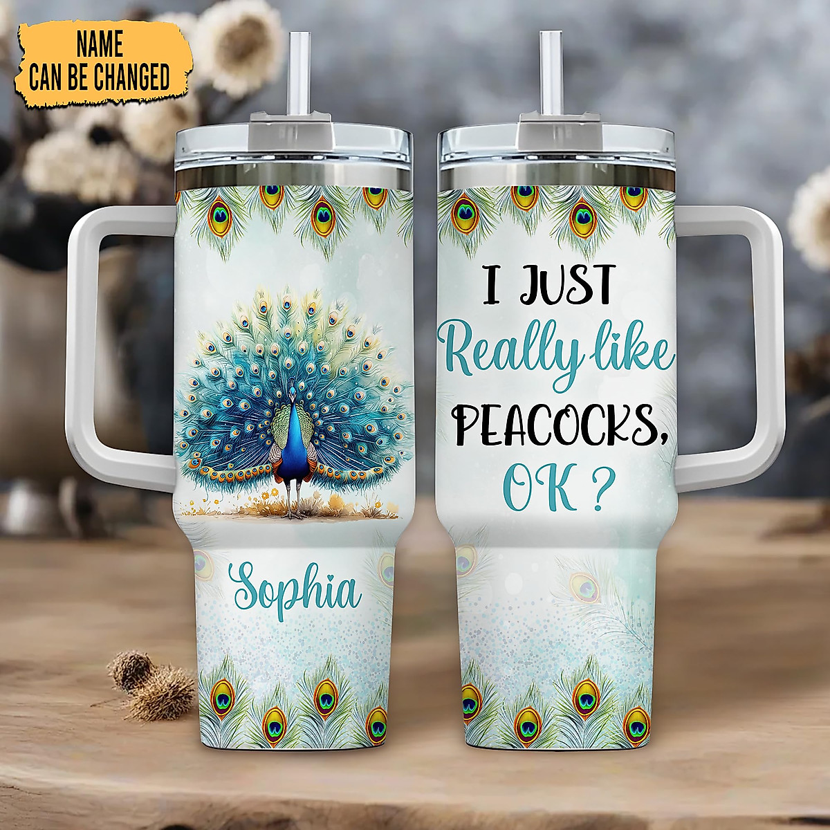 Hyturtle Personalized Peacock Tumbler - Just A Girl Who Loves Peacock Tumbler - Animal Gifts For Women Lovers - Animal Present Decor On Birthday - Custom Travel Coffee Cup 40oz With Lid And Straw