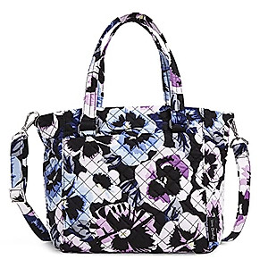 Vera Bradley Women's Cotton Multi-Strap Shoulder Satchel Purse, Plum Pansies - Recycled Cotton, One Size