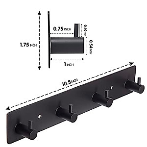 Black Adhesive Towel Hooks for Bathrooms Wall Mount no drill Shower heavy duty Wall Hook self adhesive towel rack Stick On Wall Coats Hooks Stainless Steel Adhesive hanger for Kitchen,Door,Key,4 Hooks