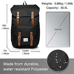 VASCHY School Backpack for Men and Women Casual Travel Backpack Camping Rucksack Bookbag with15.6in Laptop Sleeve Black