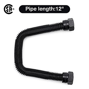 Stanbroil 1/2" OD x 3/8" ID 12" Non-Whistle Flexible Flex Gas Line Connector Kit for NG or LP Fire Pit and Fireplace