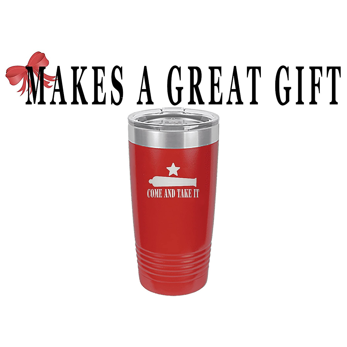 Rogue River Tactical Come and Take It Gonzales Texas Flag 20 Oz. Stainless Steel Travel Tumbler Mug Cup w/Lid Vacuum Insulated Hot or Cold (Red)