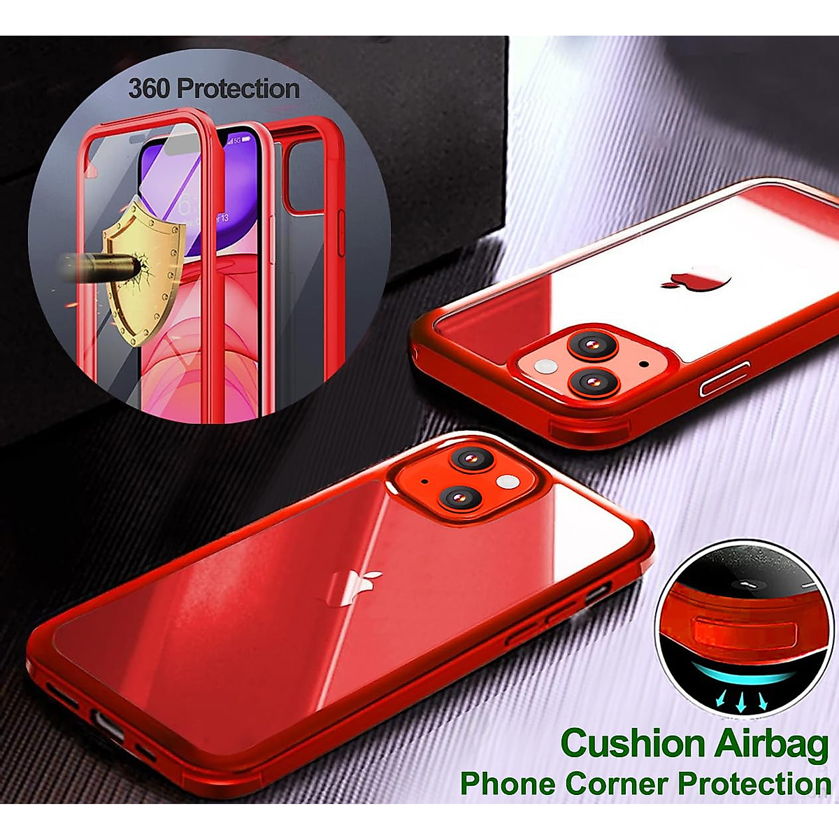 UBUNU for iPhone 14 Case with Screen Protector Built in Tempered Glass Upgraded Dual Layer 360 Full Body Protective Clear Phone Case for iPhone 14 6.1 inch for Men Women - Red