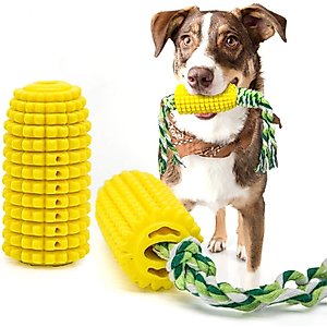 Xemz Dog Toy Corn Molar Stick with Rope, Dog Toothbrush Chew Toys, Pet Teething Cleaning Stick Bite-Resistant Toothbrush Dog Chewing Stick Toy, for Medium Large Dog Cleaning Teeth Dental Care