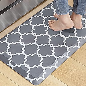 KOKHUB Kitchen Mat,1/2 Inch Thick Cushioned Anti Fatigue Waterproof Kitchen Rug, Comfort Standing Desk Mat, Kitchen Floor Mat Non-Skid & Washable for Home, Office, Sink,17.3"x28"- Grey