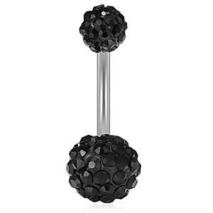 Ruifan 4PCS 14G Cubic Zirconia Ball Belly Button Rings Navel Barbell Body Jewelry Piercing - Black