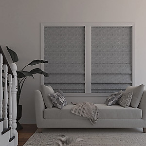 Sun Zero Tompkins Tonal Geometric Total Blackout Cordless Roman Shade, 35" x 64", Gray