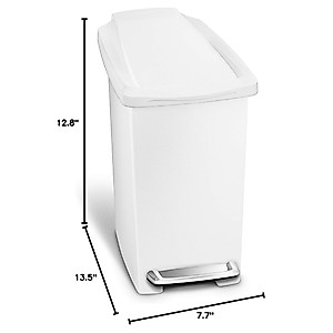 simplehuman 10 Liter / 2.6 Gallon Compact Slim Bathroom or Office Step Trash Can, White Plastic