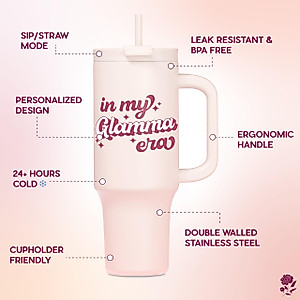 VIOLET & GALE Glamma Gifts For Grandma - Retro Collection - 40oz Insulated Tumbler with Handle, First Time Grandmother Gift, Glam ma Mug, In My Era Cup Water Bottle