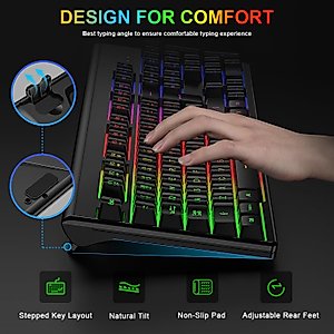 BlueFinger Rainbow Wired Gaming Keyboard and Mouse Combo, RGB Backlit Keyboard with 104 Key, USB Illuminated Gaming Mouse Set for Computer PC Gamer Laptop Mac PS5