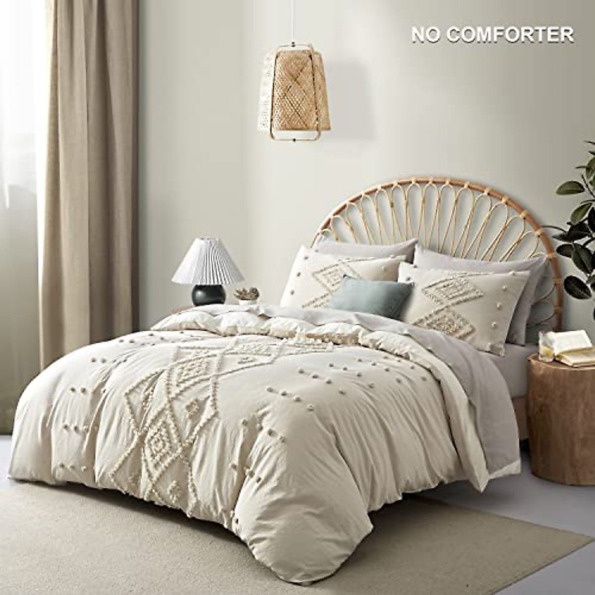 Oli Anderson Tufted Duvet Cover King Size, Soft and Lightweight Duvet Covers Set for All Seasons, 3 Pieces Boho Embroidery Shabby Chic Bedding Set (Beige, King, 104’’ x 90’’)