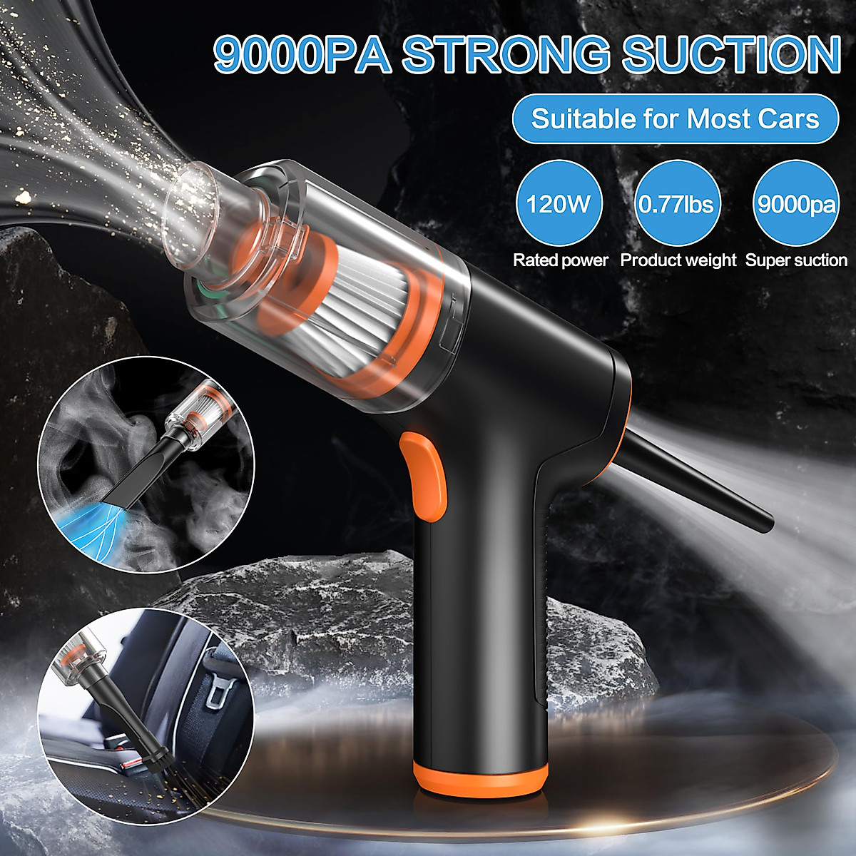 Tidyblus Mini Vacuum Cleaner,3 in 1 Portable Handheld Vacuum Cleaner Cordless Rechargeable,with Great Suction 120W High Power Duster Small Wireless for Car,Office and Home Cleaning