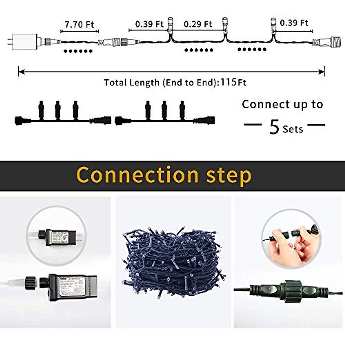 Outdoor Christmas String Lights, 320 LED 35m/115ft Indoor Waterproof 8 Modes Fairy Twinkle Lights End-to-End Plug in, for Christmas Tree Garden Wedding Party Home Patio Lawn Decoration (Purple)