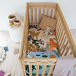 Rookie Humans 100% Cotton Sateen Fitted Crib Sheet: in The Jungle. Modern Nursery, Use as a Photo Background for Your Baby Pictures. Standard Crib Size (52 x 28 inches)