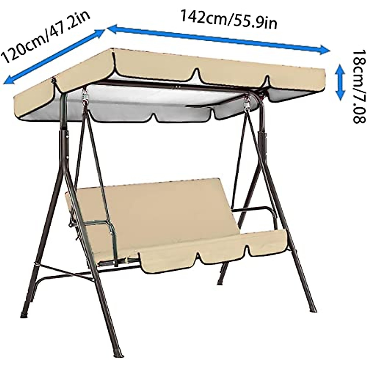 XYQSBY Patio Swing Canopy Waterproof Top Cover Set, Courtland Swing Replacement Awning Canopy Cover/Seat Cover, Swing Chair Glider All Weather Protection Outdoor Garden Covers (Blue, 55.9×47.2×7.1in)