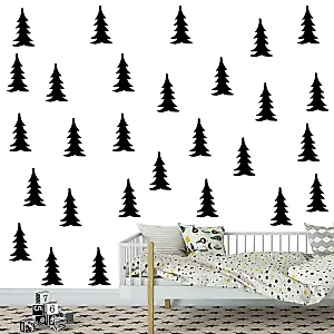 Melissalove 96pcs Pine Tree Patterned Wall Decal,Black Tree School Office Nursery Living Room Kid's Bed Room Kitchen Dining Decor D500 (Black)