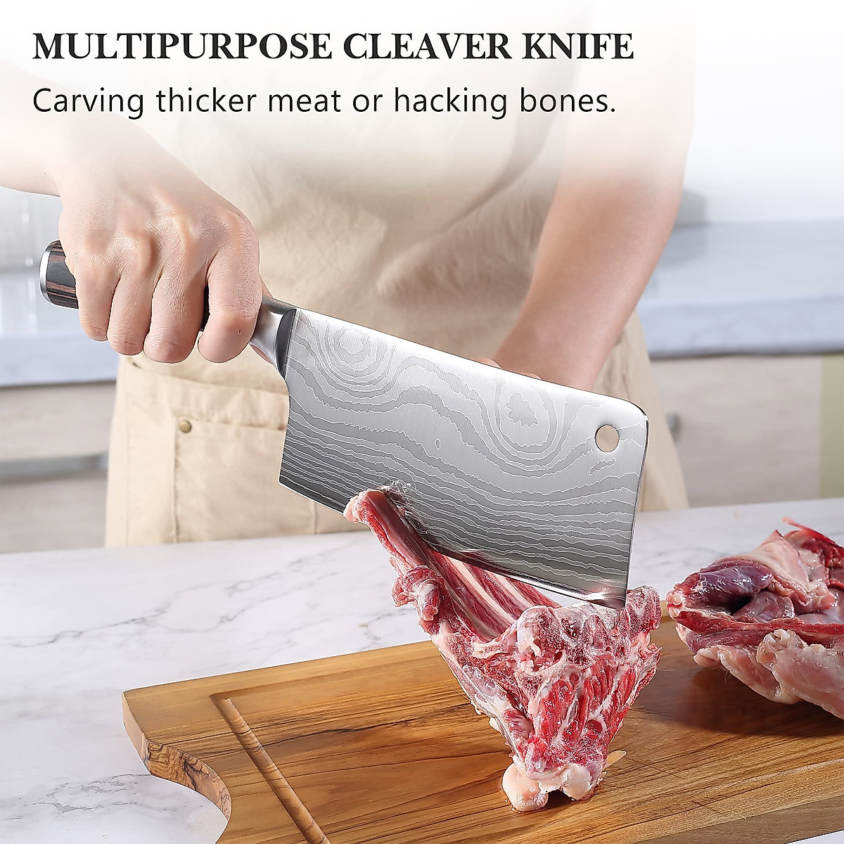 PAUDIN Cleaver Knife, Ultra Sharp Meat Cleaver 7 Inch, High Carbon Stainless Steel Butcher Knife with Wooden Handle, Chinese Cleaver for Meat Cutting Vegetable Slicing