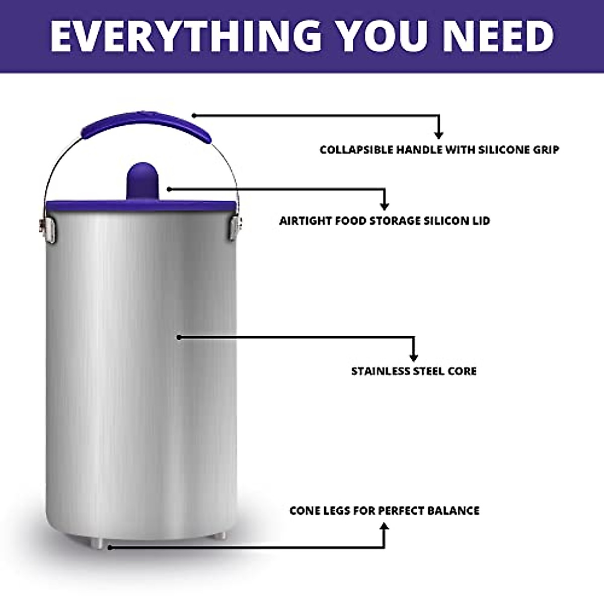 Ardent FX Accessories, Vessel - Airtight, Stainless Steel Food Storage Container - Perfect Storage Solution - Multi-Purpose Container - Food-Safe Jar, Rust-Resistant with Collapsible Silicone Handle