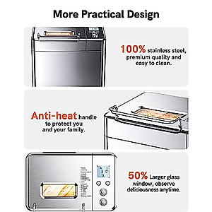 Involly 15 in 1 Bread Maker, 2 LB Bread Machine Stainless Steel for Gluten Free and Pizza Dough, Auto Nut Dispenser, Nonstick Pan, 3 Loaf Sizes 3 Crust Colors, 15H Timer, 1H Keep Warm, Recipes