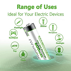 Dynpower NiMH AAA 600mAh Rechargeable Batteries 1.2V,Pre-Charged Triple A for Outdoor Solar Lights Garden Light and Household Devices, (Pack of 12)