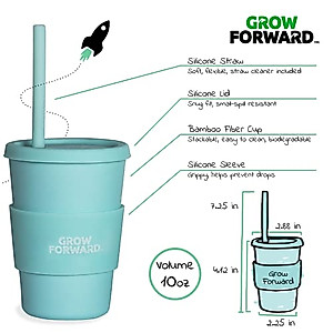 Grow Forward Kids Bamboo Cups - Kids Cups with Straws and Lids - Eco Friendly BPA Free - Dishwasher Safe - Straw Cups for Kids with Silicone Lids and Sleeves - Drinking, Smoothies - Rainforest