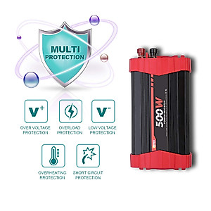 BYGD 500W Power Inverter, Car Power Inverter DC 12V to 110V AC Car Inverter Converter 4 USB Quick Charging Ports and Dual AC Outlets Car Charger Adpater with Cigarette Lighter Cable and Battery Clamps