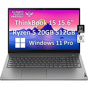 Lenovo ThinkBook 15 Gen 3 15.6" FHD (20GB RAM, 512GB PCIe SSD, AMD 6-Core Ryzen 5 5500U (Beat i7-1165G7), Anti-Glare, Webcam) Business Laptop, Backlit Keyboard, Fingerprint, Type-C, Win 11 Pro