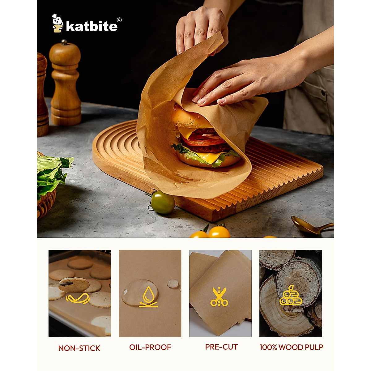 Katbite 400PCS Unbleached Parchment Paper Sheets, 12 x 16 IN Pre-Cut Baking Parchment, Heavy Duty Non-Stick Baking Paper for Half Sheet Cookie Bread Cake Pans, Grilling Meat Pizza,Oven,Air Fryer