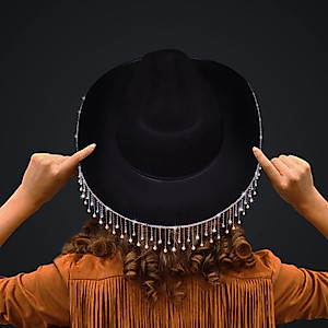 MGupzao Black Cowgirl Hat Bachelorette Party,AB Diamond Cowboy Hat Costume Accessories for Women Men,Bride to be Gift,Cow Girl Hats Novelty with Rhinestone Tassel Design Adjustable Neck Drawcord