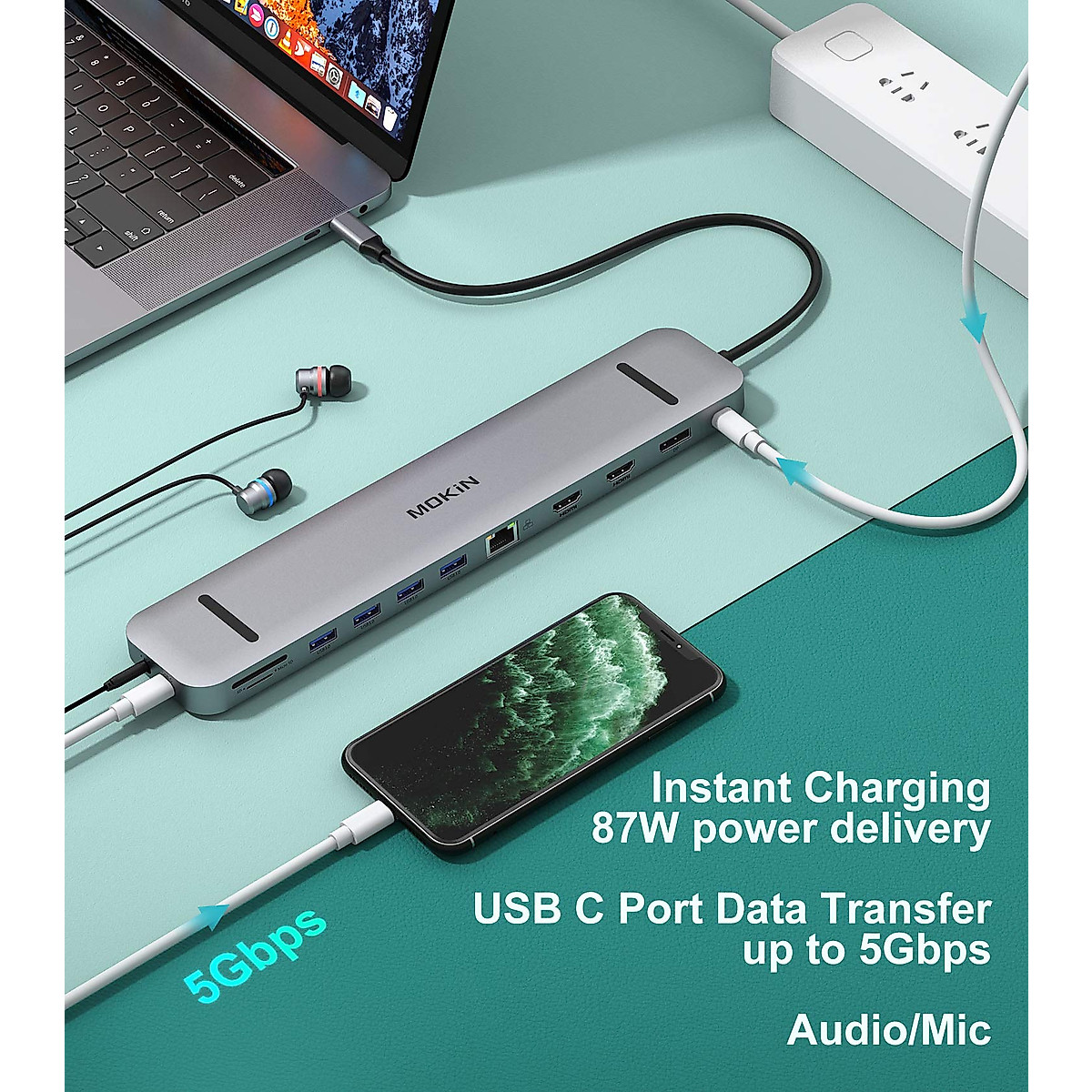 Docking Station USB C, 13-in-1 USB C Hub Multiport Adapter USB C Dongle with 4K Dual HDMI+DP Display+Ethernet+4 USB,+SD/TF+USB C PD+Data Port+Audio/Mic for Dell XPS 13/15/Surface Pro 7 Go